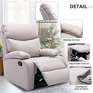 hzlagm Manual Recliner Chairs for Adults, Small Recliners for Small Spaces, PU Leather Recliner Chair, Single Sofa Living Room Chair for RV, Beige