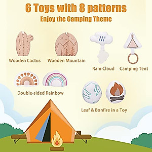 Mallify Wooden Baby Play Gym, Toddler Activity Center with 6 Hanging, Folding Hanging Bar, Pull Ring Toys, Easy to Assemble