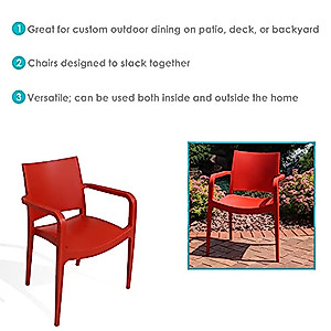 Sunnydaze Landon Plastic Patio Dining Armchair Seat - Modern Design - Deck, Lawn and Garden Seat - Indoor or Outdoor Use - Commercial Grade All-Weather - Red - 4 Chairs