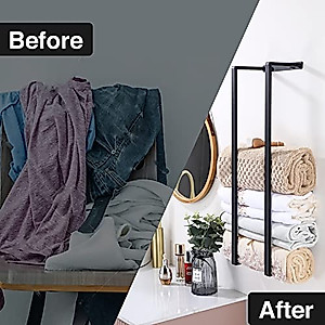 Bathroom Wall Towel Rack, Stainless Wall Mounted Towel Racks Holder with 2 Bars, Organizer for Storage of Rolled Bath Towels or Washcloths Hand (16 inches)