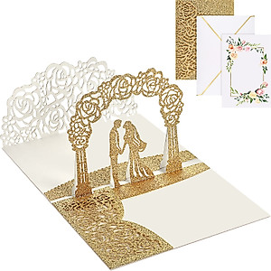Tallew Wedding Pop up Card Set 3D Greeting Anniversary Card Romantic Wedding Congratulations Card with Envelope for Bride and Groom Valentine's Day Engagement Party Supplies(Arched Door Style)