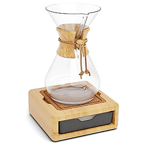 HEXNUB - Premium Pour Over Stand for Chemex, Bodum, Cosori, Bialetti, Grosche - Heatproof Cork Mat with Accessory Filter Drawer