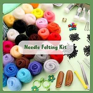 304PCS Needle Felting Kit with 2 Exquisite Storage Bags, Wool Roving 50 Colors Set, Needle Felting Starter Kit, Needle Wool Felting Tools Kit, Wool Felt Tools for Felted Animal Needle Felting Supplies