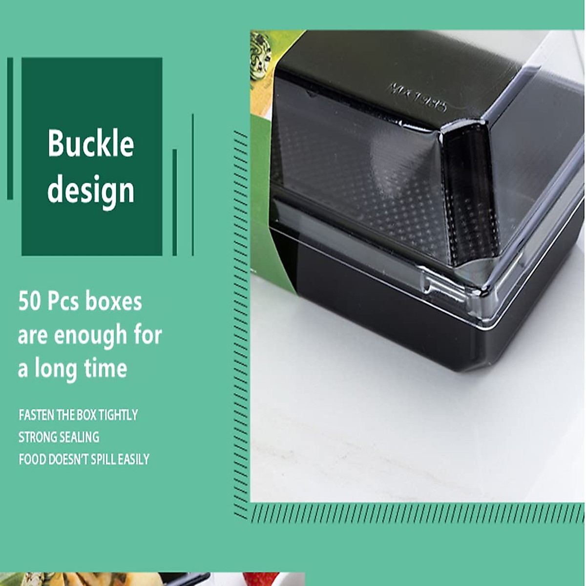 XIZHI 50Pcs Reusable Sandwich Box with Clear Lids Sandwich Plastic Container Sushi Container Box Swiss Roll Container for Cakes Cookies Pastries Dessert Fruits salad Display,7.5"x3.3"x2.3"