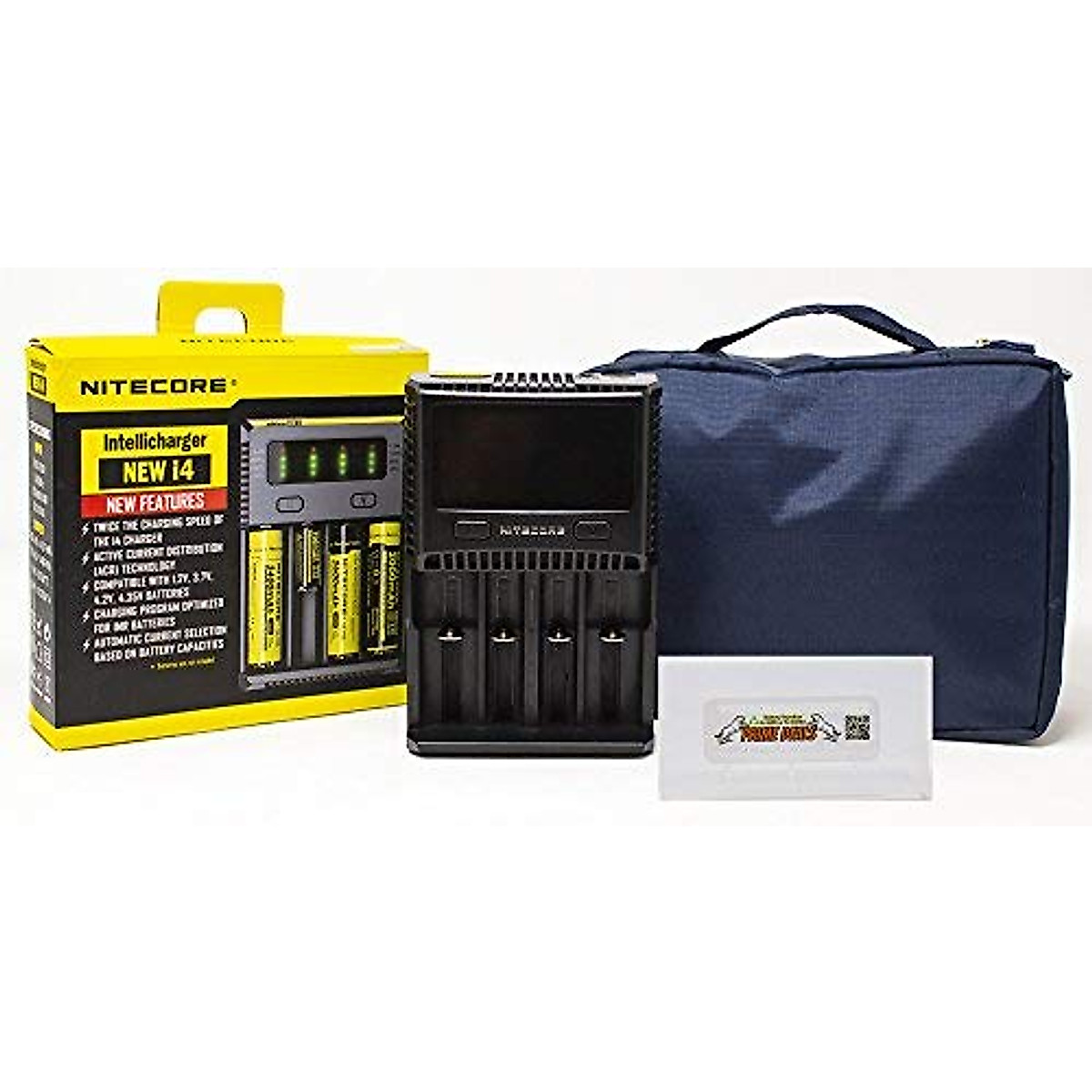 Nitecore New i4 Intelligent Charger for Li-ion Ni-MH AA AAA 18650 16340 26650 Batteries with Travel Bag and Battery Organizer