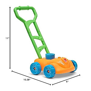 Little Kids FUBBLES NO Spill Bubble Lawn Mower | Includes 4oz Non Tox Refill Solution | Automatic Bubble Blower Machine | Toddler Outdoor Bubble Toy, Orange