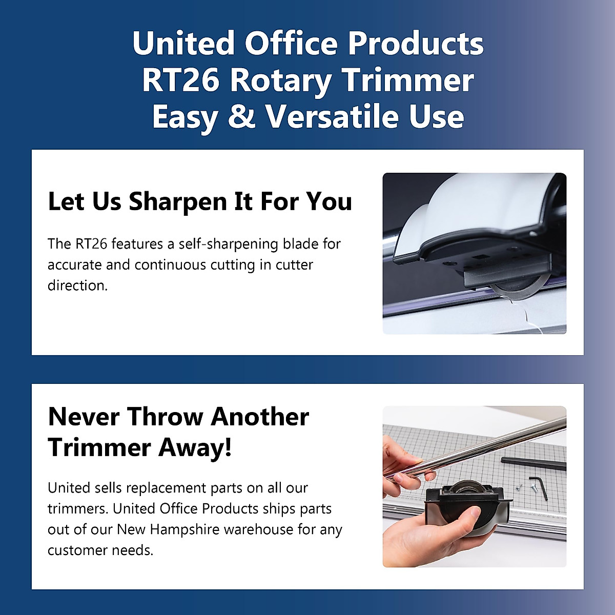 United RT26 Rotary Paper Trimmer, 26" Cut Length, 15 Sheet Capacity, Crafts and Office