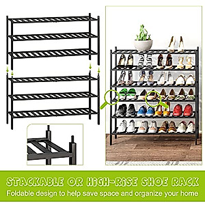 BMOSU Bamboo Shoe Rack for Entryway Stackable Shoe Shelf Premium Storage Organizer for Hallway Closet Living Room Bedroom Organizer(Black, 3-Tier L-33.3")