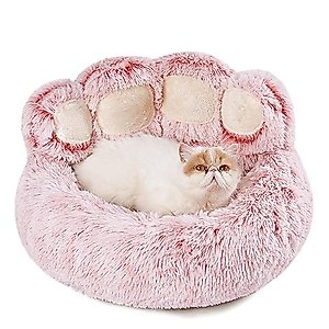 Jiupety Dog Bed with Standing Paws | Upgraded Soothing Paw Dog Bed | Cozy Comfy Dog Bed | Creative Dog Donut Bed with Bear Paws | Pink M Size 22”X22”X6”| Pet Paw Dog Bed for Dogs