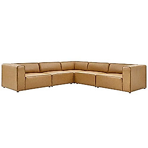 Modway Mingle Vegan Leather 5-Piece Sectional Sofa, Tan
