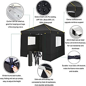 10x10 Pop Up Canopy Tent with 4 Removable Sidewalls, Waterproof Commercial Instant Gazebo Outdoor Tents for Party/Exhibition/Picnic with Carry Bag,4 Stakes & Ropes (Black)