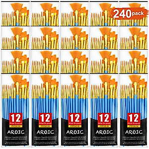 AROIC Painting Brush Set, 20 Packs /240 Pcs, Nylon Brush Head, Suitable for Oil and Watercolor, Perfect Suit of Art Painting, Best Present for Painting Enthusiasts.
