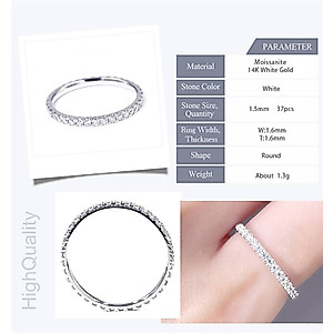 TIANYU GEMS 14K White Gold 1.5mm Moissanite Eternity Rings D Color VVS Clarity Round Moissanite Engagement Wedding Band Stackable for Women Men Proposal Anniversary Birthday Gift