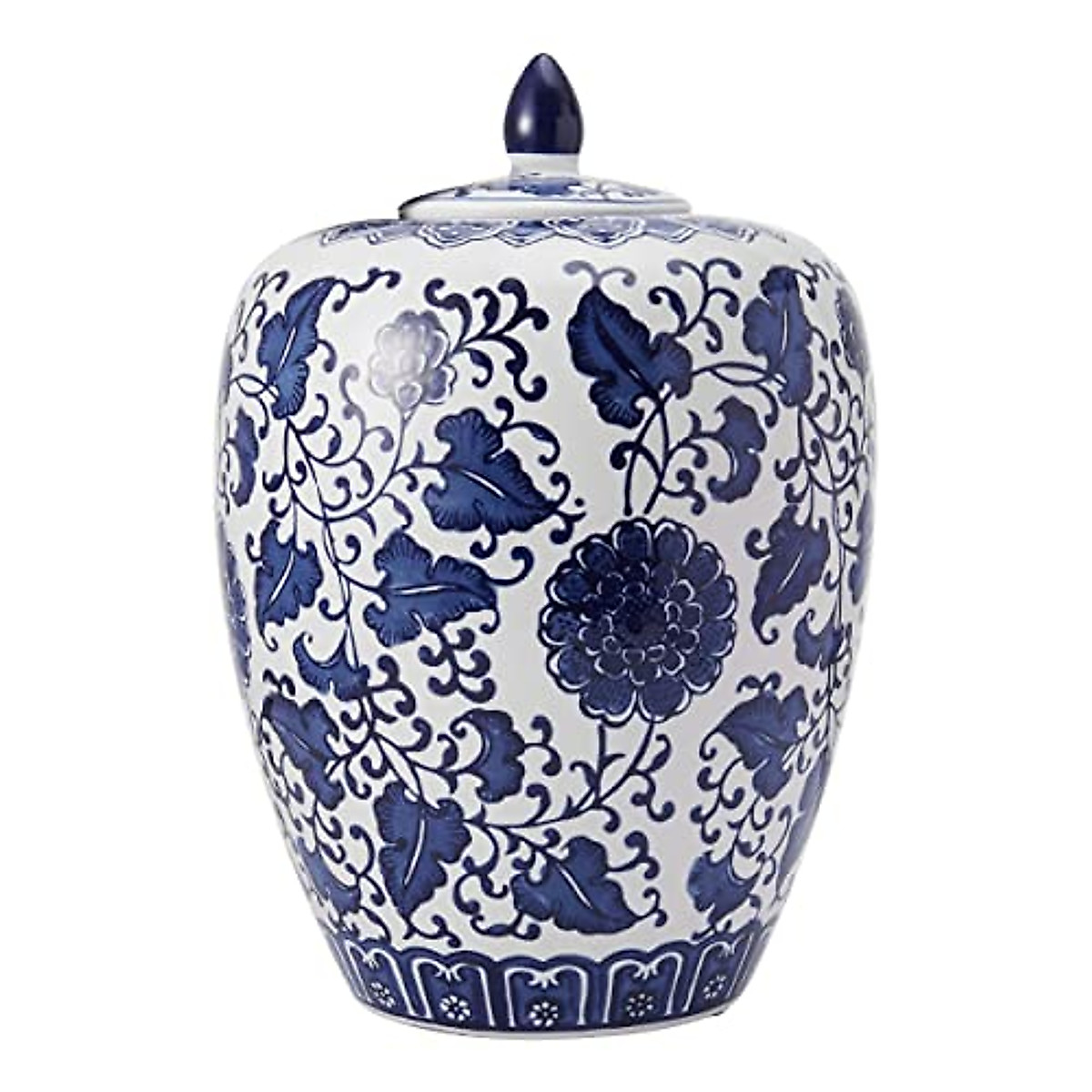 Mikasa 8x8x12 Inch Blue and White Floral Ceramic Canister with Lid