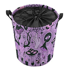 Large Laundry Basket Witch Witchcraft Goth Skull Mushroom Laundry Hamper with Drawstring, Collapsible Waterproof Laundry Bag for Dirty Clothes, Toys, Bedroom, Bathroom