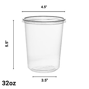 VeZee Lightweight - 32oz - Clear Disposable Round Food Storage Deli Containers with Lids To-Go, Microwavable, Leak Proof, BPA-free : Set of 100