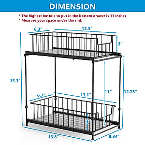 Weronique Under Sink Organizer 2 Tier Kitchen Cabinet Organizer Bahtroom Cabinet Organizer with Sliding Storage Basket Drawers, Black