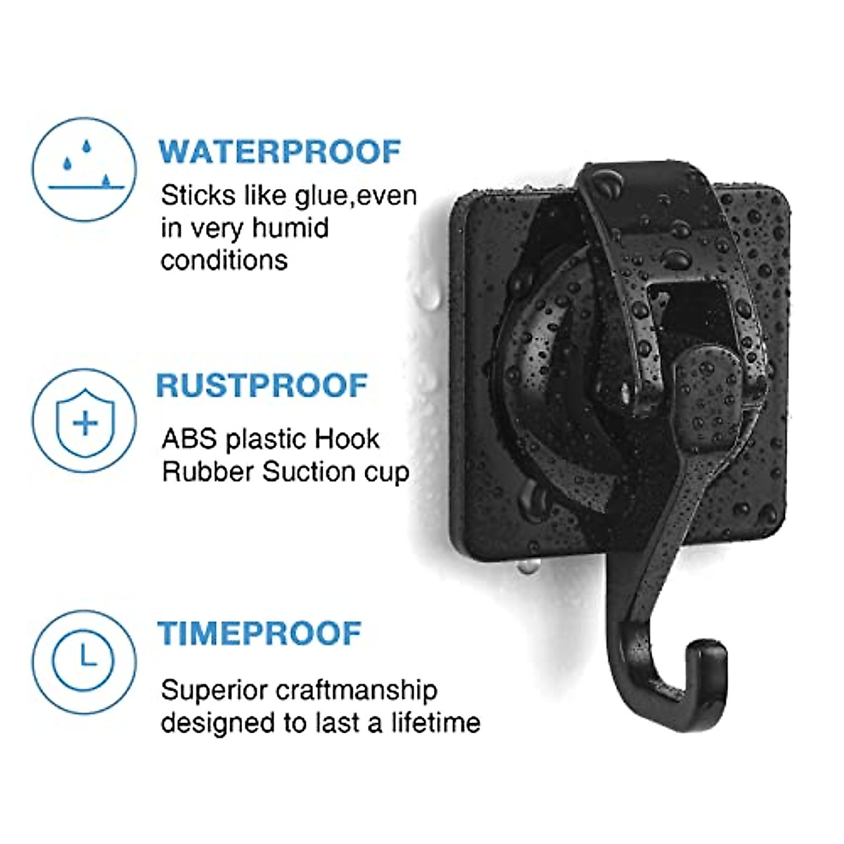 Khdrvok Heavy Duty Vacuum Round Cup Hook, Easy to Install and Remove,Black Plated Plished Super Suction for Kitchen， Bathroom and Restroom， 2pack