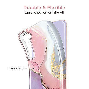 JIAXIUFEN Galaxy S21 Plus Case Gold Sparkle Glitter Marble Slim Shockproof TPU Soft Rubber Silicone Cover Phone Case for Samsung Galaxy S21+ / S21 Plus 5G 6.7 inch Pink Purple