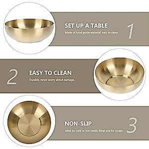 Angoily Heavy Duty Metal Rice Cereal Bowls Stainless Steel Serving Bowls Double Walled Ice Cream Soup Bowls Heat Insulated Mixing Bowls Gold 12cm