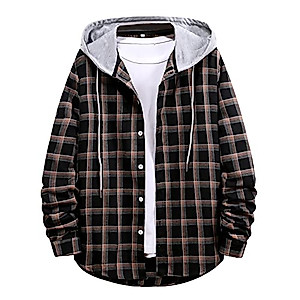 Mens Hoodies Pullover Men's Casual Plaid Flannel Jacket Lightweight Flannel Hoodie Long Sleeve Button Down Shirt Hoodies Coat Outfits p01