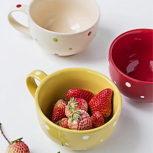 Youeon Set of 2 Jumbo Coffee and Soup Mug Set, 16 Oz Porcelain Oatmeal Mug with Lid and Spoon, Large Cereal Mugs, Multi Purpose Wide Mug for Breakfast, Cereal, Milk, Coffee, Hot Cocoa, Fruit