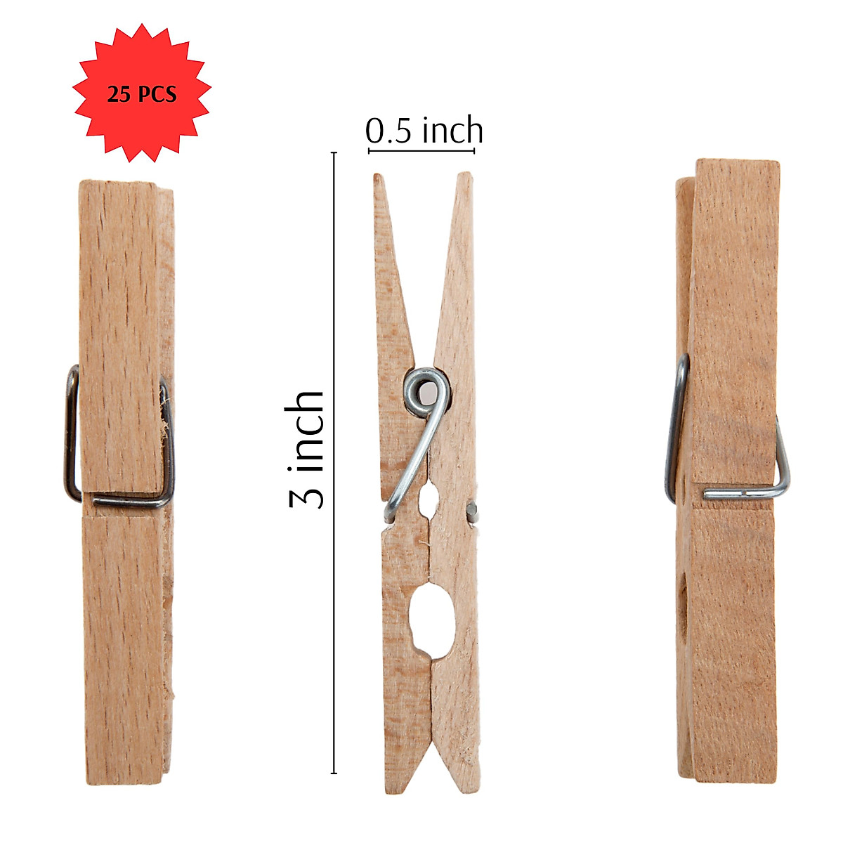25pcs Clothes Pins Wooden | Clothespins 3-inch | Heavy Duty Wood Clips | Wooden Clothes Pins | Clothes Pins Wooden | Wood Clothespin | Clothes Pegs | Clothespins