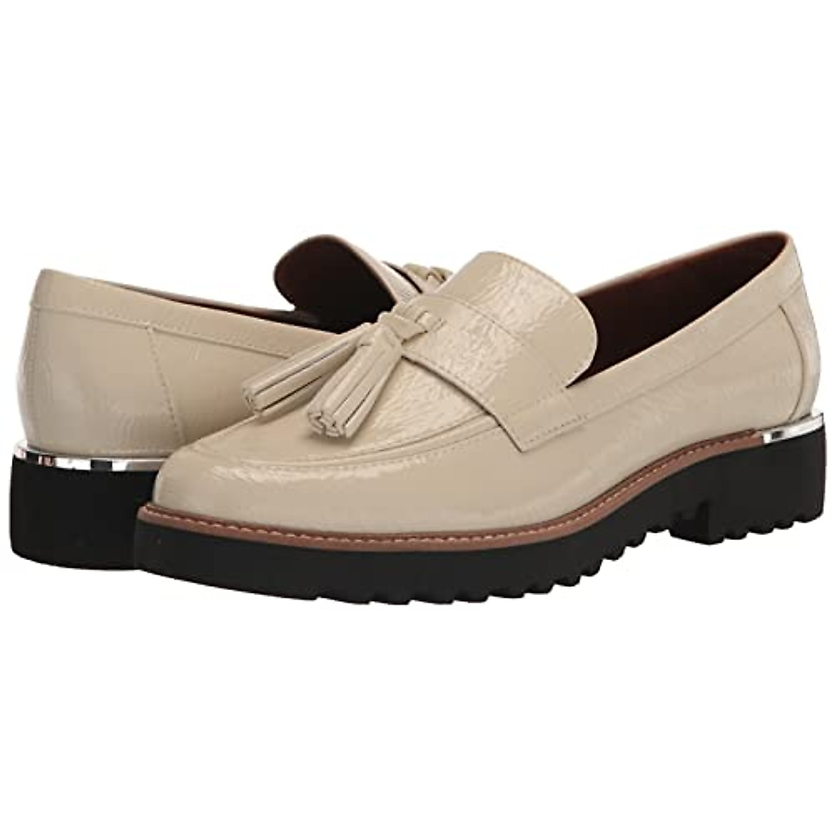 Franco Sarto Womens Carolynn Lug Sole Loafer with Tassel Detail, Putty White Patent, 9.5