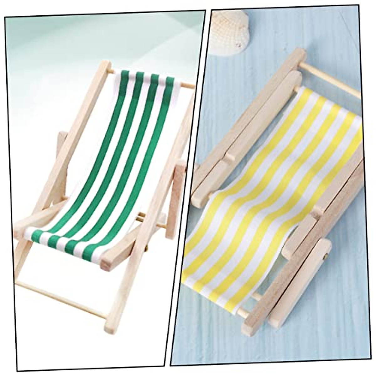 Homoyoyo 2pcs Deck Chair Model Mini Folding Chair Decorative Outdoor Decor Outdoor Tables and Chairs Mini Deck Chair Mini Foldable Recliner Mini Furniture Simulation Recliner Model Green