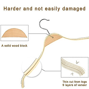 TOPIA HANGER Slim Natural Wood Hangers with Extra Soft Non-Slip Rubber Grips, 18-Pack High-Grade Fashion Hanger No Shoulder Bump for Sweater, Camisole, Jacket, Dress, Coat -CT16N