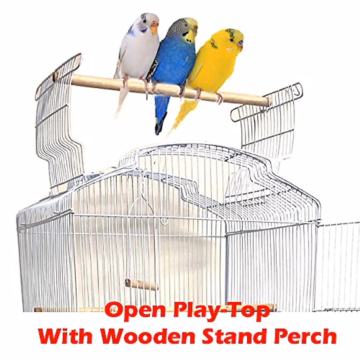 Large 36-Inch Portable Bird Flight Cage for Canary Parakeet Cockatiel Lovebird Finch Small Parrot Budgies Travel Bird Cage (White with Toy)