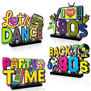 80s Party Decorations 4Pcs 80s Table Centerpieces 1980s Hip Hop Party Table Favors Retro 80's Table Toppers Centerpieces for 80s Theme Party Supplies