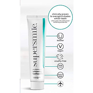 Supersmile Professional Teeth Whitening Toothpaste with Fluoride - Clinically Proven to Remove Stains & Whiten Teeth Up to 6 Shades - Enamel Strengthening - No Sensitivity (Original Mint, 1.4 Oz)