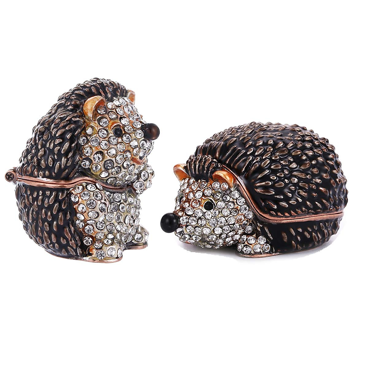 Hand Painted Enamel Hedgehog Trinket Box, Hinged Jewelry Box Unique Mini Ring Necklace Jewelry Organizer, Classical Bejeweled Storage, Figurine Collectible Keepsake Home Decor (Couple Hedgehog)