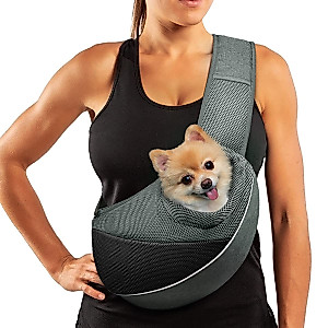 AOFOOK Dog Sling Carrier, Adjustable Puppy Sling Carrier, Pet Carrier Purse Dog Backpack Carrier Dog Carrying Bag Small Animal Carriers Cat Sling M Black