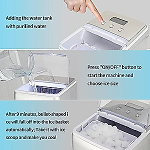 NA 120V 150W 44lbs/20kg/24h Ice Maker ABS Transparent Cover/Display Commercial/Home Silver
