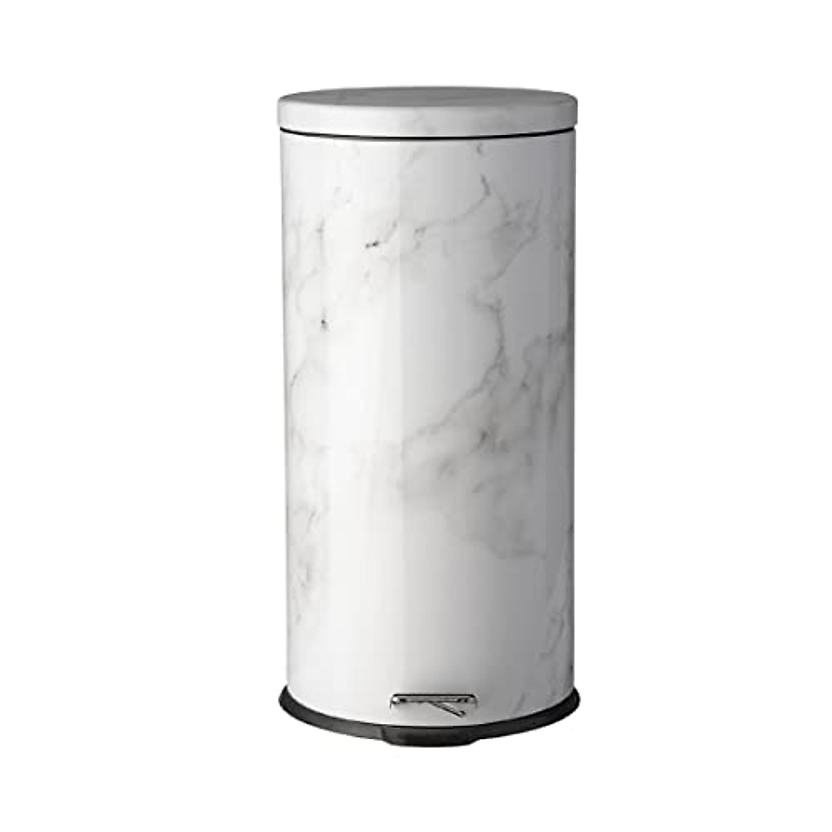 AWENN - Kitchen Garbage Trash Can with Lid and Pedal - Touchless Round Shape Waste Bin - Stainless Steel Dustbin with Removable Inner Bucket for and Outdoors – White (7.9 Gallon – 29 Liters)