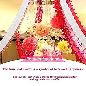 Reusable Party Streamers, MerryNine Four-Leaf Clover Paper Flower Garland for Party, Wedding Decoration, 11.81 Feet/3.6M Each, Pack of 6 (Pink-White-Orange)