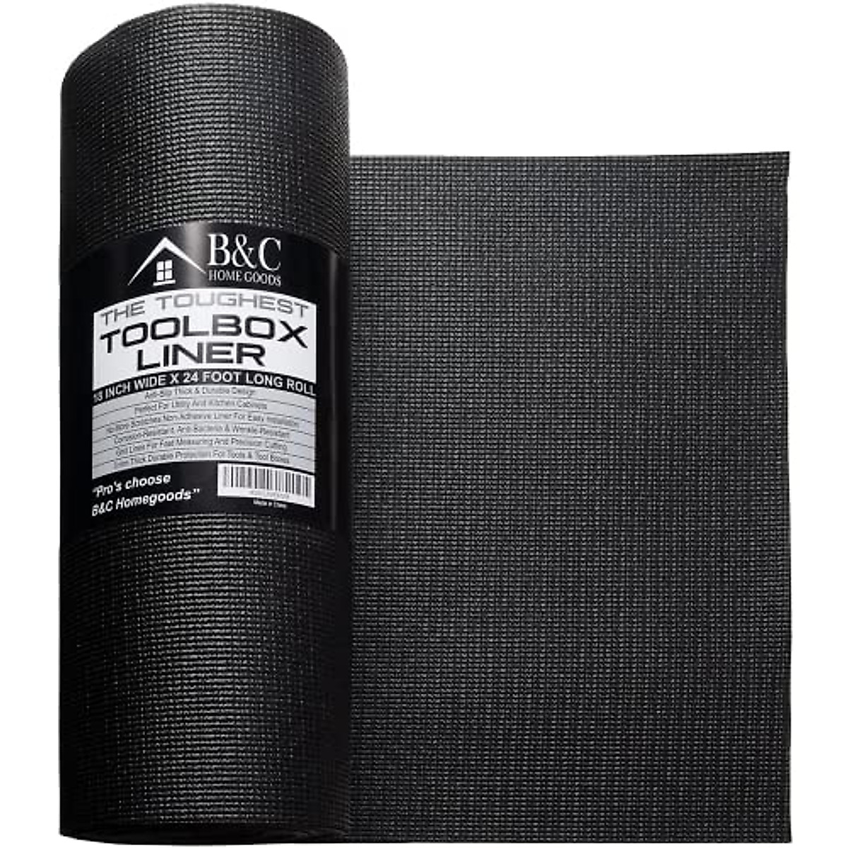 B&C Home Goods Non-Slip Tool Box & Drawer Liner, Black, Adjustable, 18'' x 24 ft