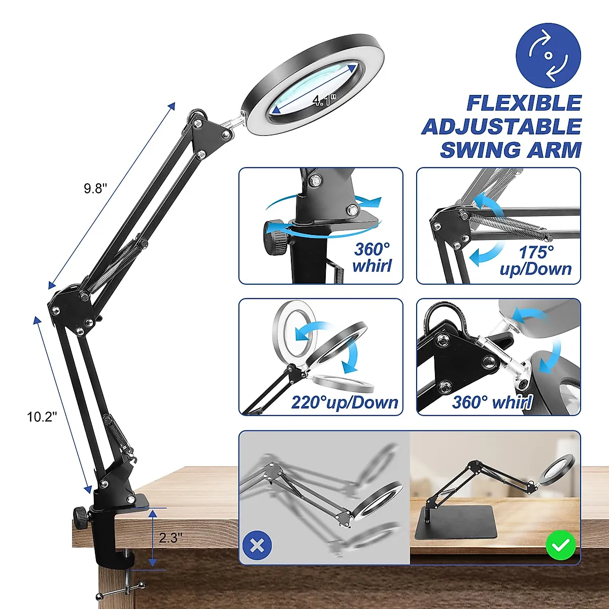 Soldering Station Kit with Clamp Magnifying Glass for Close Work, YSaekYeo Heavy Base & 2-in-1 Desk Magnifier with Stand, Adjustable Magnetic Helping Hands & Solder Arms, 3-Color LED (1BCW-MG-02)