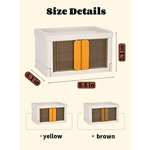 VIVASIGHT Stackable Storage Bin with Lid, Clear Plastic Desk Storage Box, Office Desktop Organization, Makeup Organizer Containers Organizing Desktop Closet Playroom Classroom Office (brown, 1 tier)