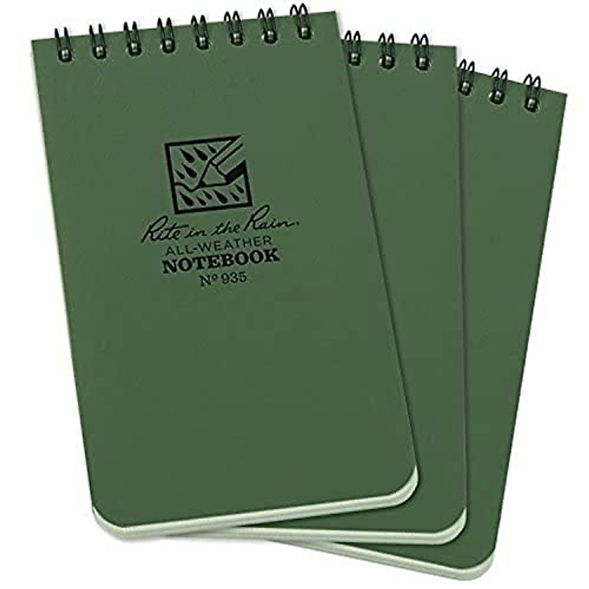 Rite in the Rain Weatherproof Top-Spiral Notebook, 3" x 5", Green Cover, Universal Pattern, 3 Pack (No. 935-3)