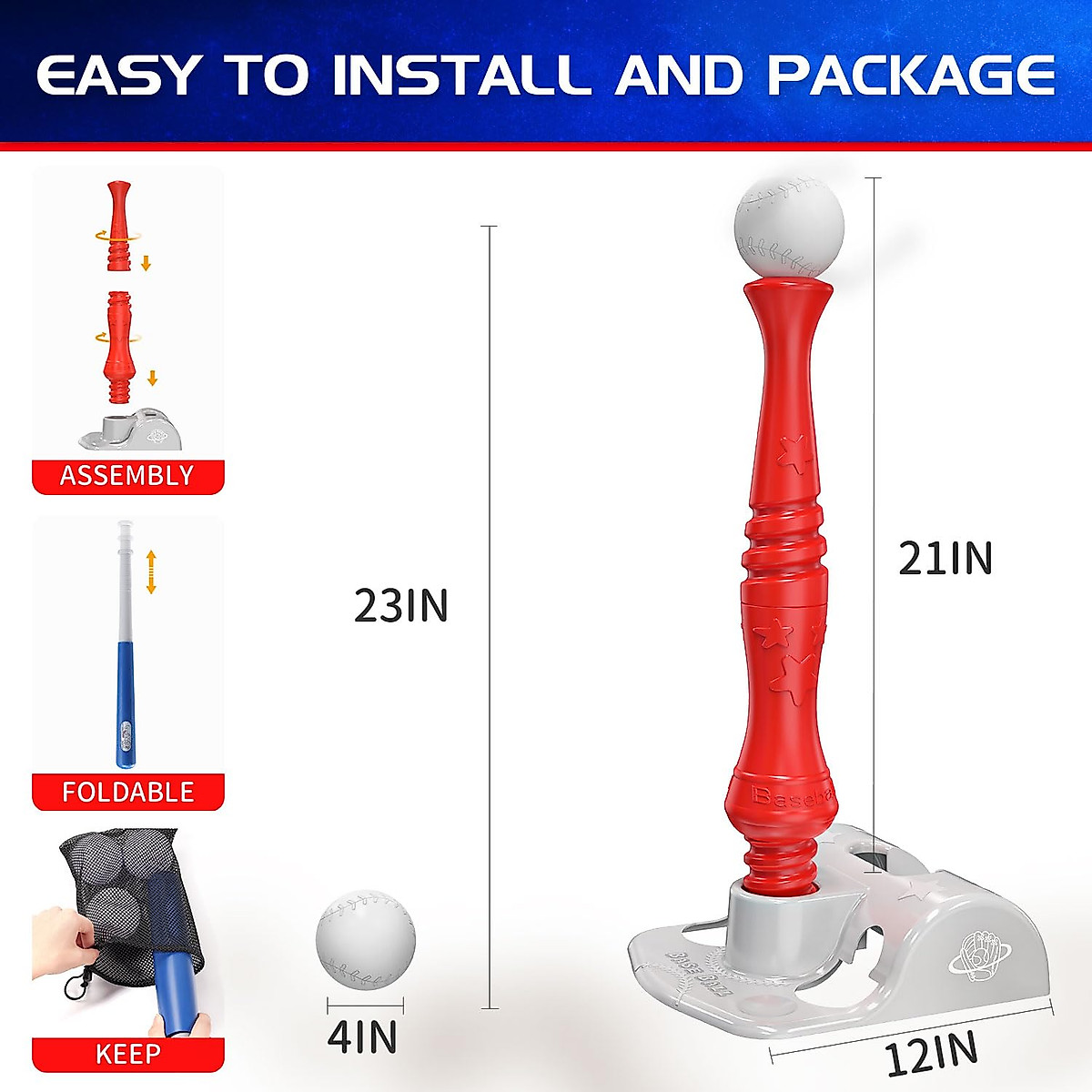 EagleStone T Ball Sets for Kids 3-5, 5-8, Tee Ball Set for Toddlers, Baseball Outdoor Toy Includes 6 Large Balls, Adjustable Teeball Batting Tee, Tball Games for Boys & Girls, Kids Ages 3-12 Years