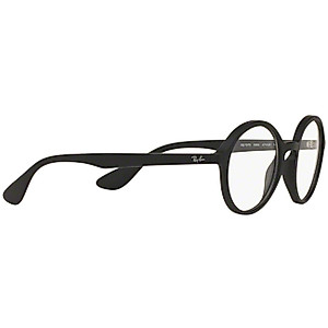 Ray-Ban RX7075 Round Prescription Eyeglass Frames, Rubber Black & Black/Demo Lens, 49 mm