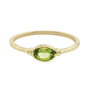 GEMISTRY East-West 14k Gold over Sterling Silver Peridot Gemstone Stackable Solitaire Bezel Ring