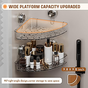 MEIGESI Acrylic Clear Corner Shower Caddy, No-Drill Multifunctional Triangle Storage, Wall Mounted Suction Cup Shelf, Removable Storage Rack for Bathroom/Kitchen/Bedroom, Silver, 1 Pack