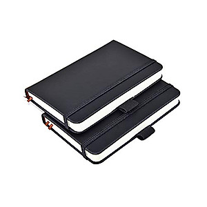 2-Pack Pocket Notebook Pocket Size 3.5" x 5.5" Hardcover Bound Journal Blank Paper Mini Notepad with Pen Holder Inner Pocket Black Leather Bound for Journal Sketchbook Composition Notebook