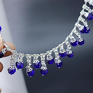 Silver Crystal Glass Beads Rhinestone Tassel Drill Chain 1 Yard Handmade Sewing Clothes Neckline Shoes Bags Jewelry Wedding Dress DIY Clothing Accessories Accessories (Dark Blue)