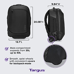 Targus 15.6" Mobile Tech Traveler EcoSmart Rolling Backpack, Made from Recycled Bottles, TSA Friendly, 35-40L Cap (TBR040GL)