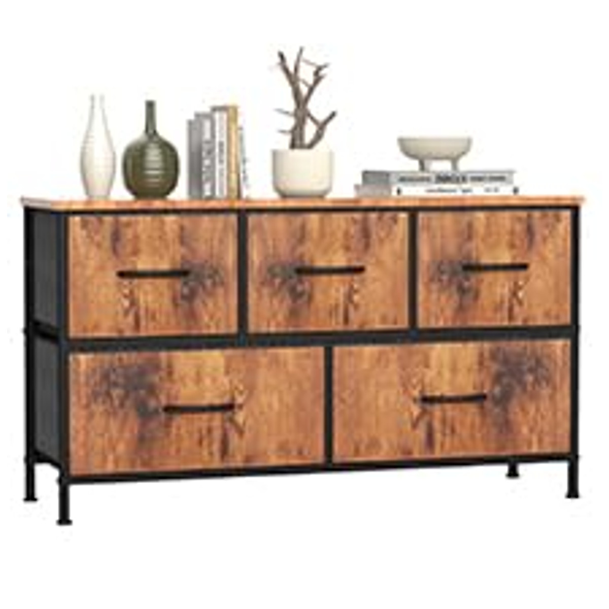 Sweetcrispy Dresser for Bedroom, Dresser for Kids Room, 12 Drawers Dresser Chest of Drawers for Bedroom, Metal Frame and Wood Top for TV Stand up to 45 inch with Fabric Storage Drawer Units